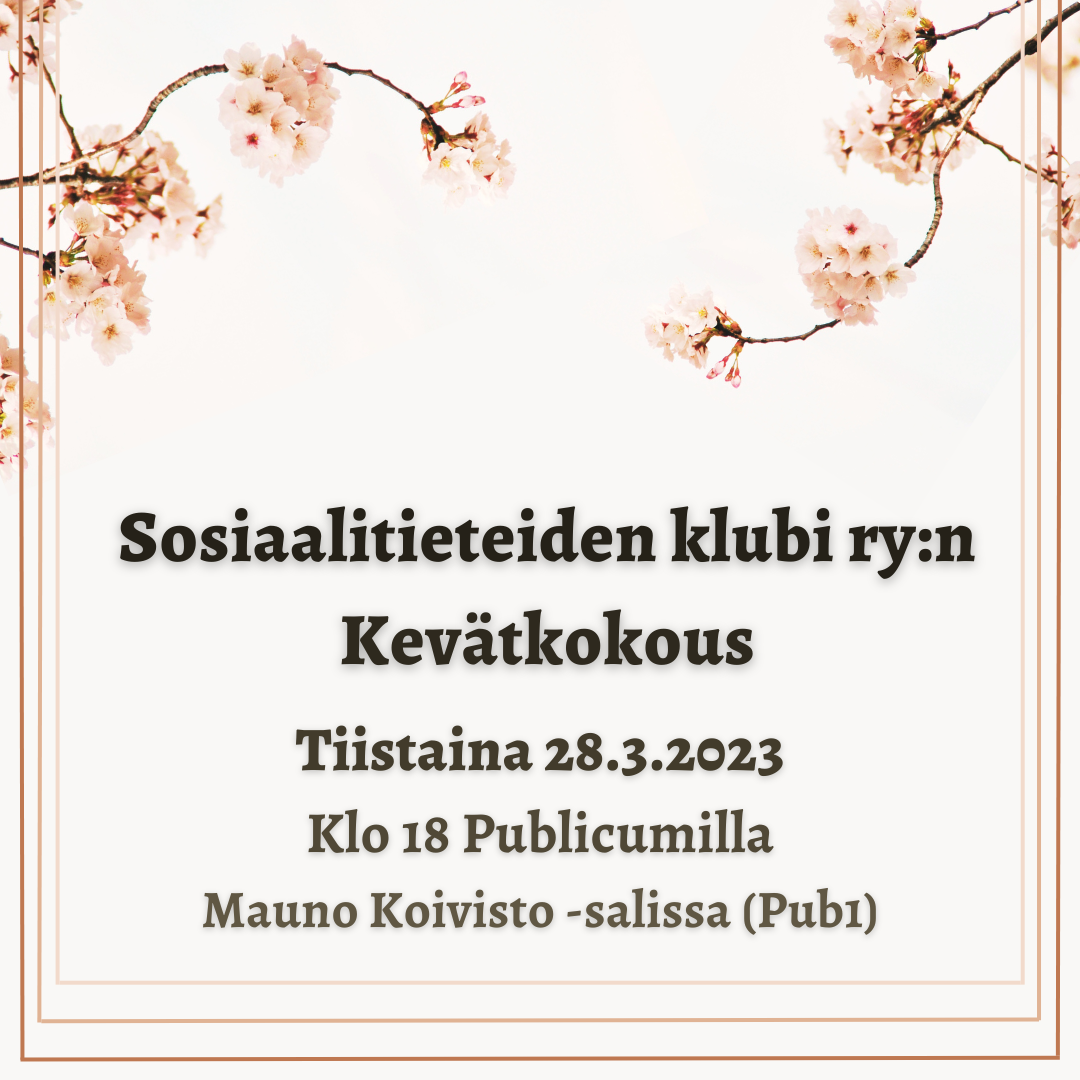 Kutsu Sosiaalitieteiden klubin sääntömääräiseen kevätkokoukseen 28.3. ...