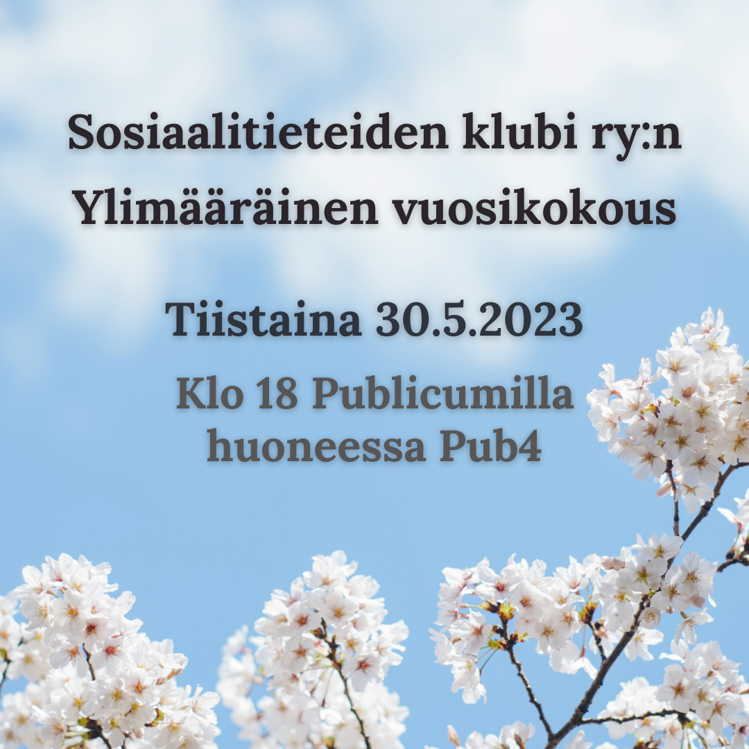 Kutsu Sosiaalitieteiden klubin ylimääräiseen vuosikokoukseen 30.5.2023 ...